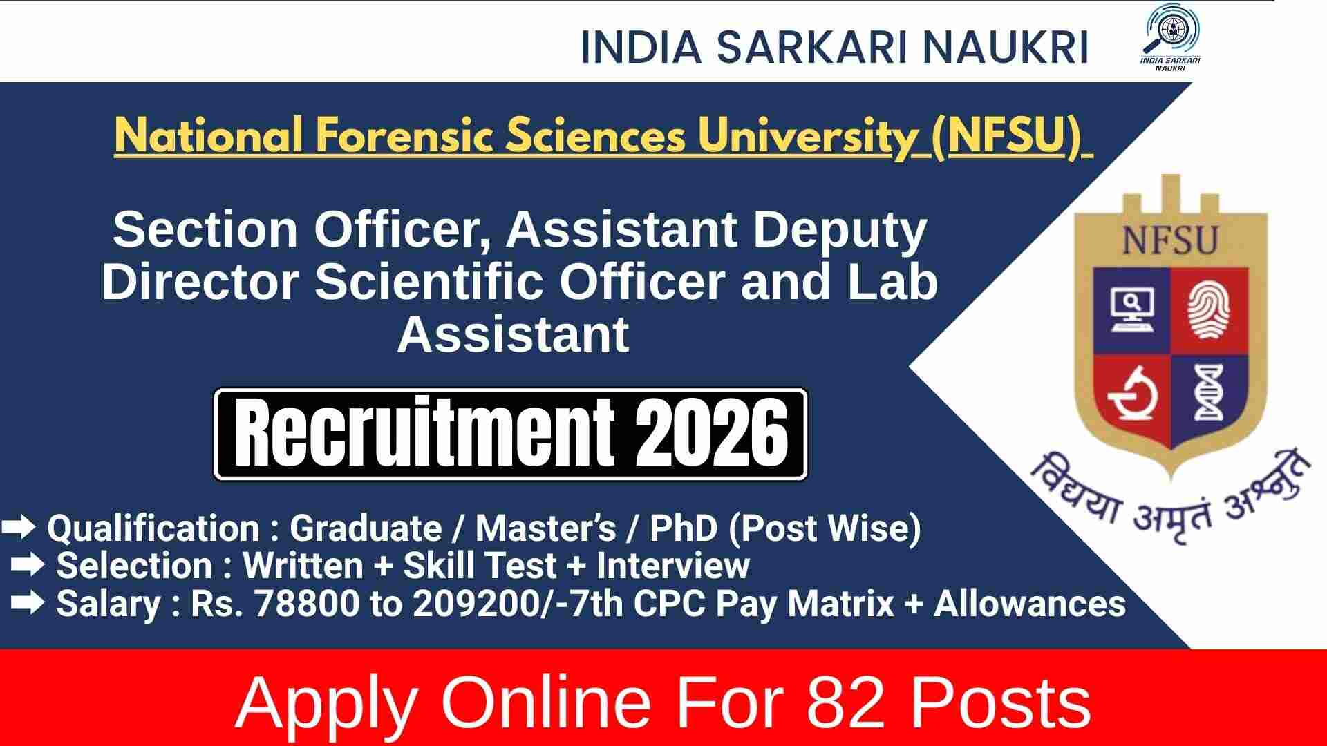 NFSU Recruitment 2026 Apply Online for 82 Officer, Assistant ...