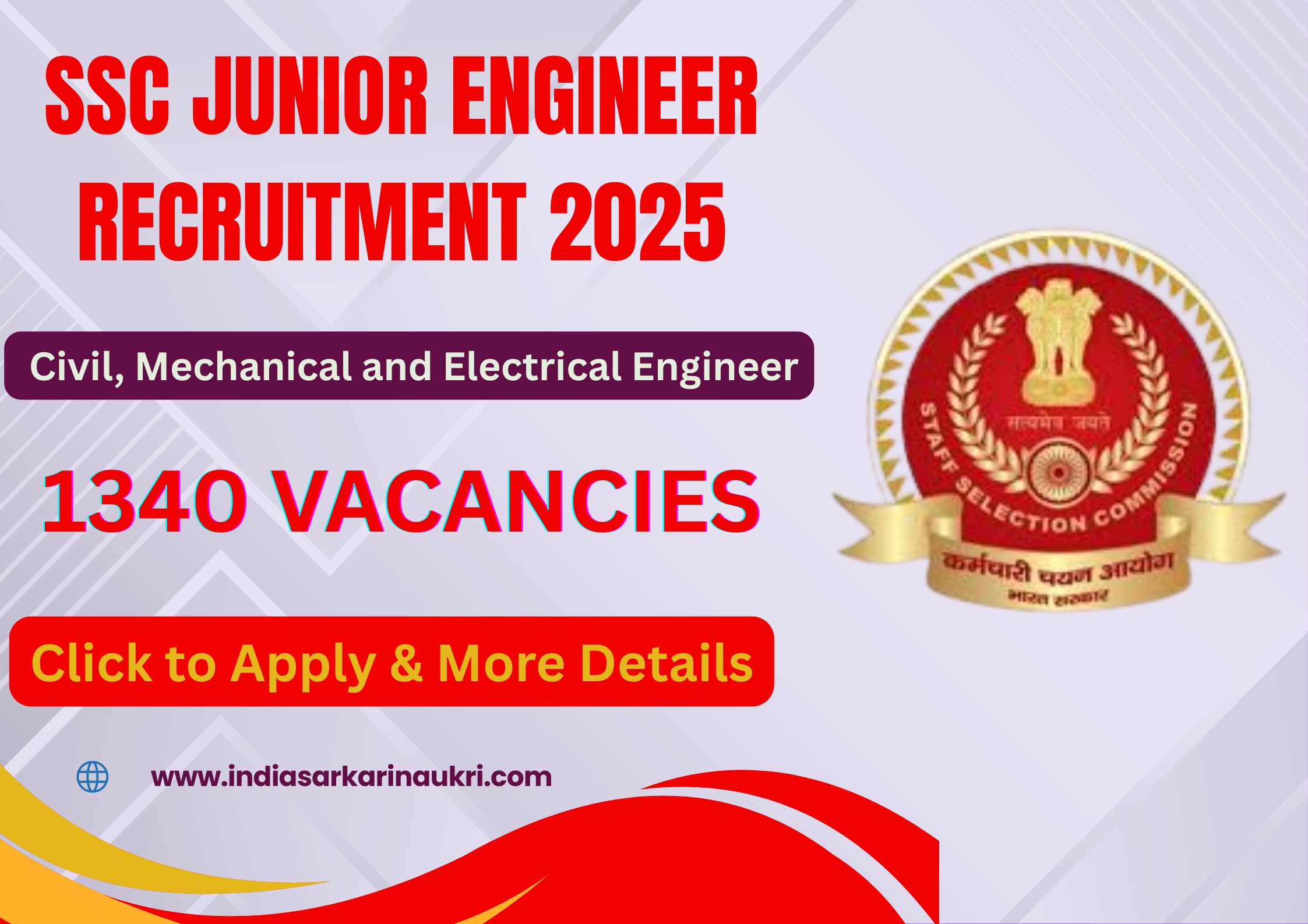 SSC Junior Engineer JE Recruitment 2025 Apply Online 1340 Posts