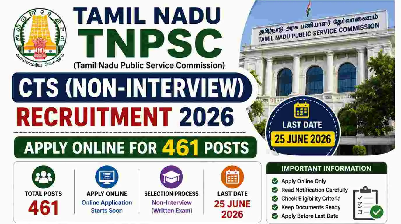 TNPSC CTS (Non-Interview) Recruitment 2026, Notification Out for 461 ...