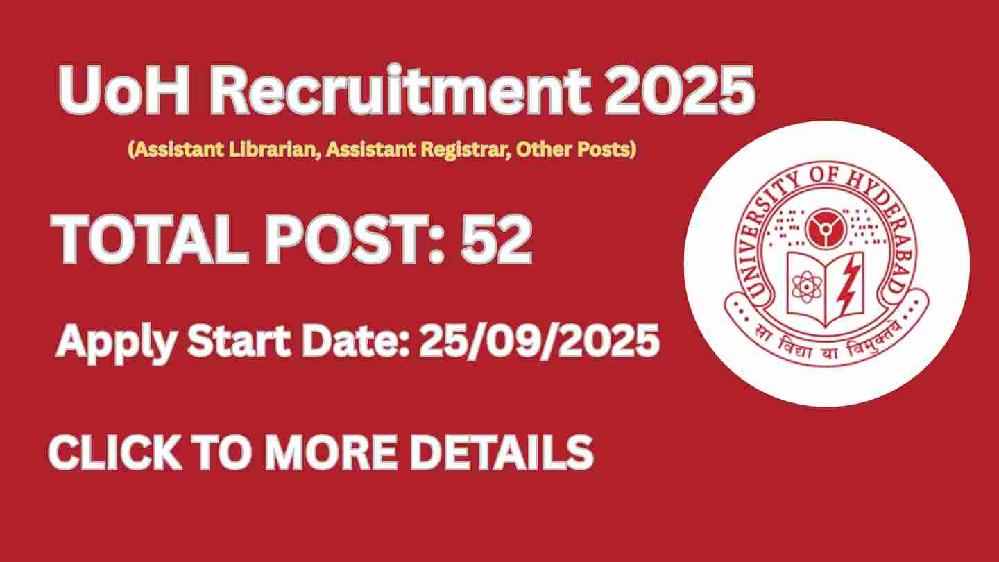 UoH Recruitment 2025 Apply Online for 52 Group A, B and B Posts