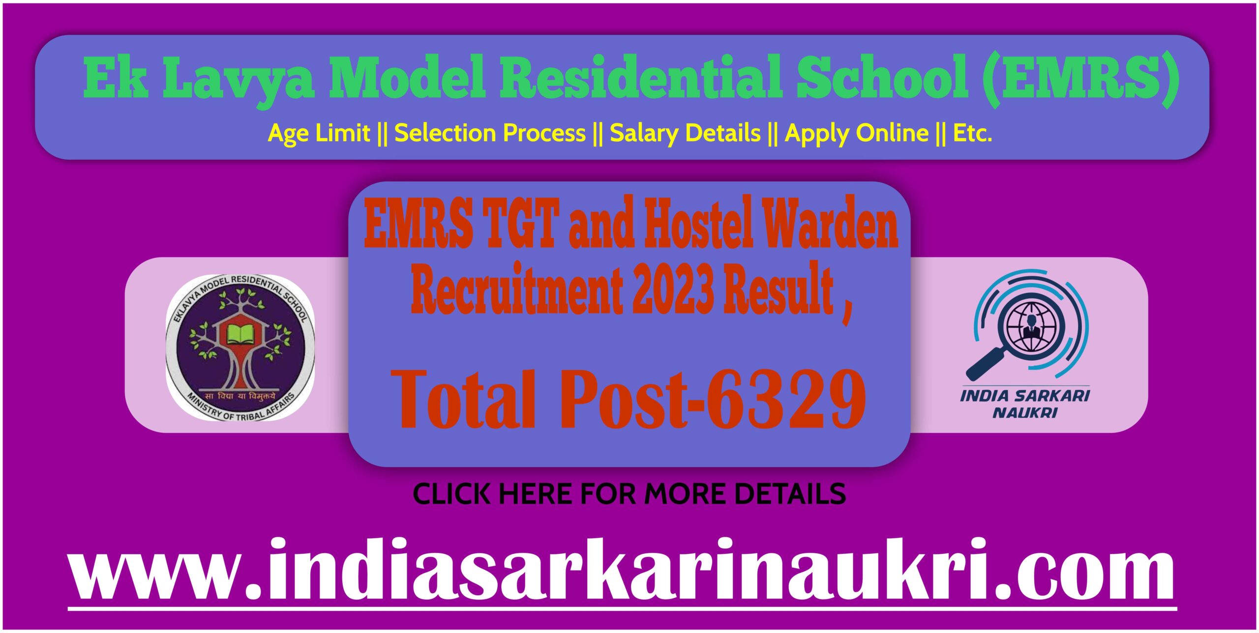 EMRS TGT and Hostel Warden Result 2024